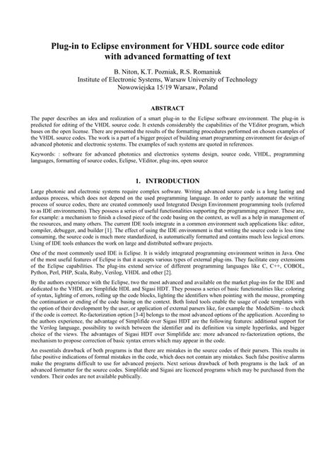 Pdf Plug In To Eclipse Environment For Vhdl Source Code Editor With