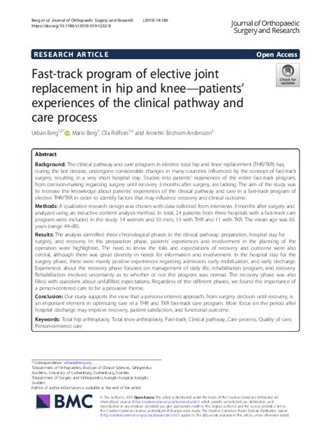 Pdf Fast Track Program Of Elective Joint Replacement In Hip And Knee—patients Experiences Of