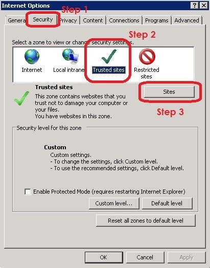 Internet Explorer Trusted Sites Setup