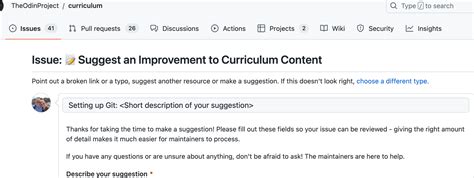 Update Gh Issue Template For Reporting Issues With Lessons · Issue 4066 · Theodinproject