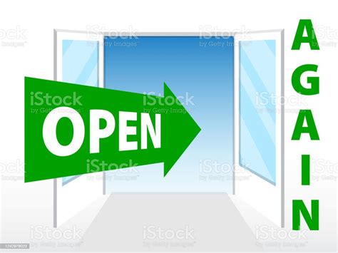 녹색 화살표에 비문이 새겨진 로고 가 열립니다 두 개의 열린 문 웹 사이트 디자인 로고 앱 Ui에 대해 다시 엽니다 스톡 벡터입니다 Eps10 문에 대한 스톡 벡터 아트 및