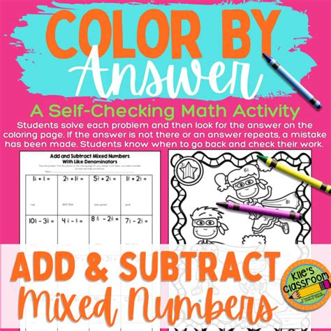 Add Subtract Mixed Numbers Like Denominators Worksheets Color By Number