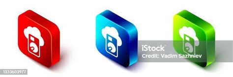 흰색 배경에서 격리된 Isometric Cloud 데이터베이스 아이콘입니다 클라우드 컴퓨팅 개념 데이터 전송이 있는 디지털 서비스 또는 앱입니다 빨간색 파란색 및 녹색