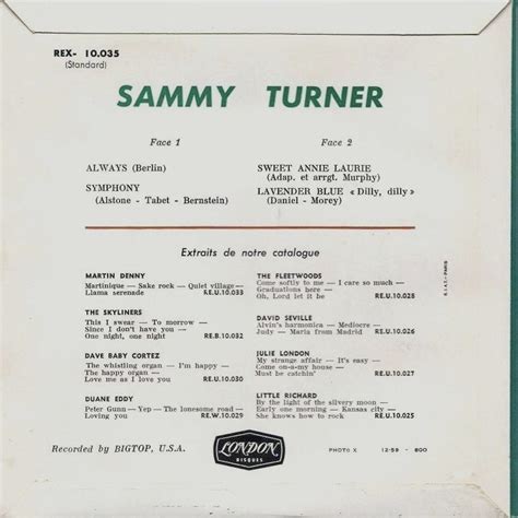 Les Eps Français Sammy Turner 1959 Fr London 10035 Always Mono