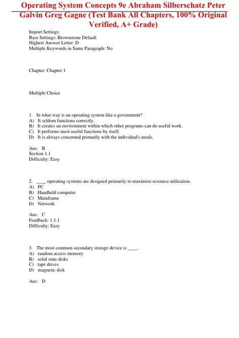 Test Bank For Operating System Concepts 9th Edition By Abraham