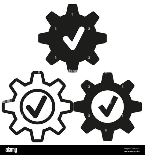 Approved Quality Gears Set Checkmark In Cog Icon Validation Process Symbols Confirmation
