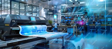 Large Format Plotter Printing Blueprints At Engineering Office Wide Banner Premium Ai