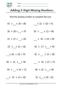 Missing Numbers Digits Worksheet Plan