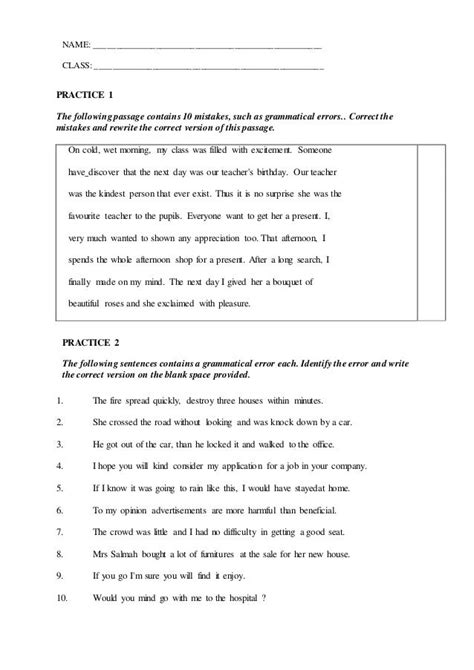 Error Correction Worksheet