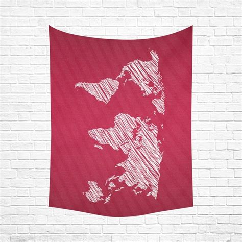 Cadecor World Map Red Backwards Background Tapestry Wall Decor Living
