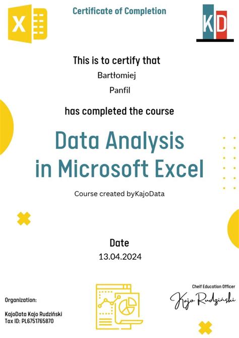 Bartłomiej Panfil Na Linkedin Data Analysis In Microsoft Excel Course Certificate