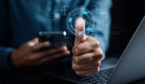 Digital Cyber Protection Scan Processing Of Biometric Identification Fingerprint Scanner