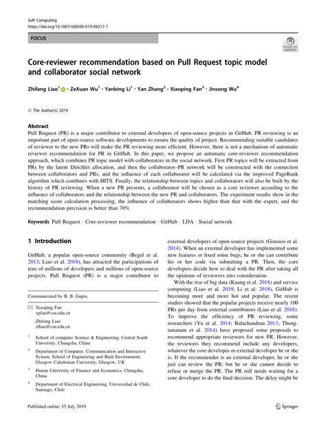 Pdf Core Reviewer Recommendation Based On Pull Request Topic Model And Collaborator Social Network