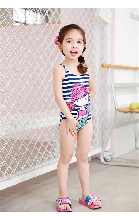 Цельный купальник для маленьких девочек купальный костюм в синюю полоску детская модель