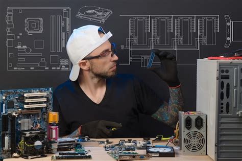 Premium Photo Man Is Engaged In Repair Of Computers