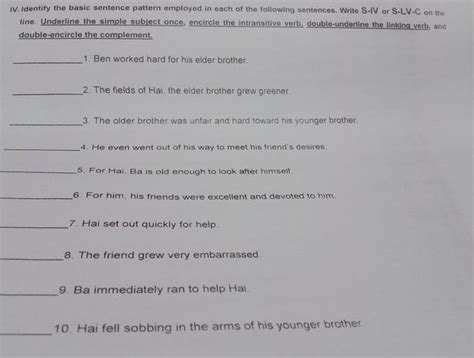 IV Identify The Basic Sentence Pattern Employed In Chegg Com