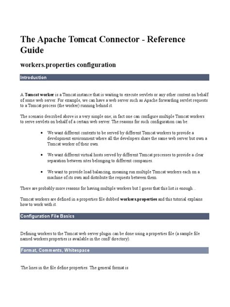 The Apache Tomcat Connector Reference Guide Workers Properties Configuration Pdf Port