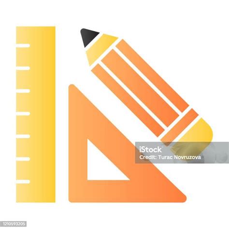 눈금자 및 연필 플랫 아이콘입니다 수학 도구 고전적인 학교 수학 악기를 그리기 지오메트리 피사체 벡터 디자인 컨셉 흰색 배경에 그라데이션 스타일 픽토그램 일러스트레이션에