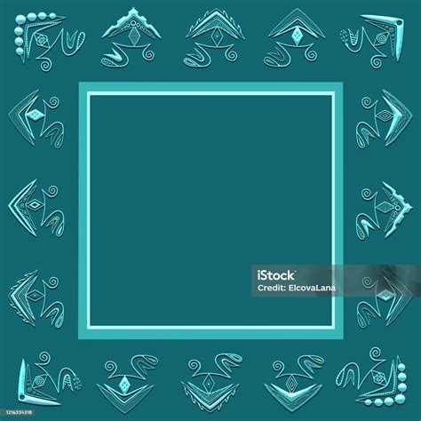 기하학적 민트 녹색 장식 특이한 손으로 그리기 요소와 카드 초대장 인사말 템플릿 청록색 배경의 프레임 또는 테두리 0명에 대한 스톡 벡터 아트 및 기타 이미지 Istock