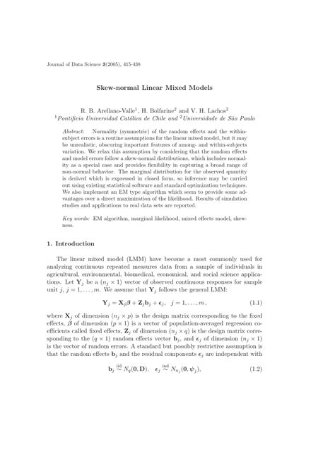 Pdf Skew Normal Linear Mixed Models