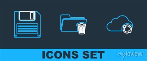 Set Line Cloud Sync Refresh Floppy Disk And Delete Folder Icon Posters For The Wall Posters