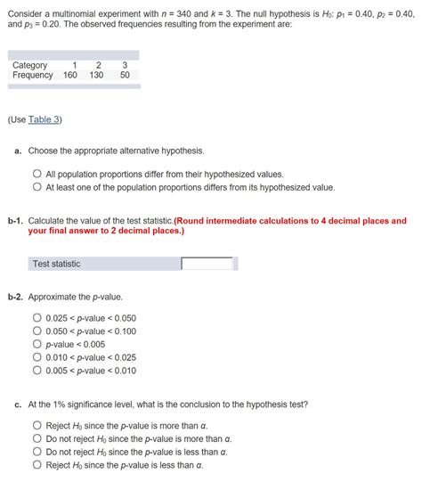 Solved Consider A Multinomial Experiment With N 340 And K