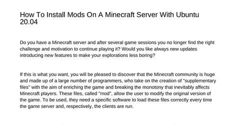 How To Install Mods On A Minecraft Server With Ubuntu 2004njmctpdfpdf Docdroid