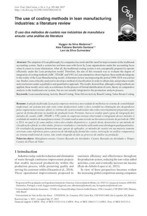 Pdf The Use Of Costing Methods In Lean Manufacturing · Pdf Fileintegration Of Costing