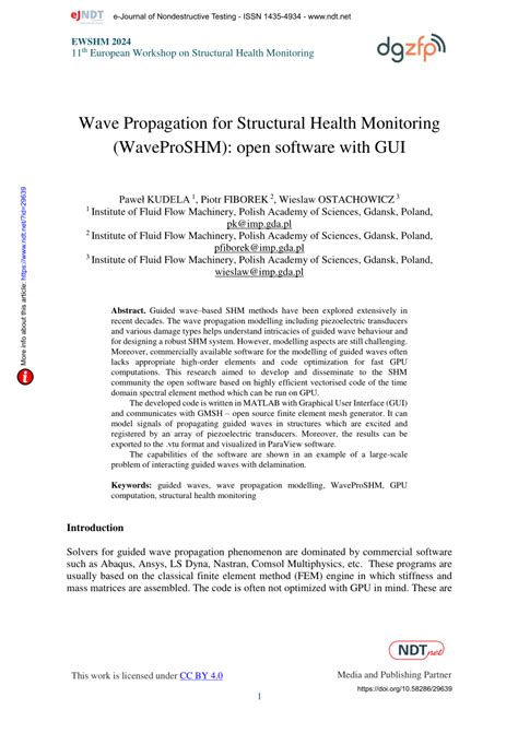 Pdf Wave Propagation For Structural Health Monitoring Waveproshm Open Software With Gui