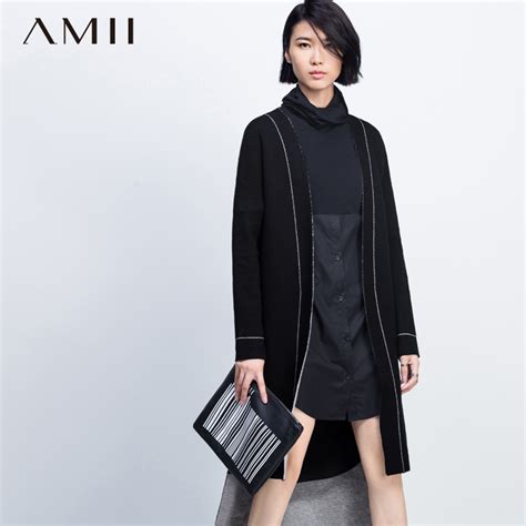 Amii秋冬精品直筒开衫长袖街头单件粘胶女装大码毛衣 衣服 中长款chenqihuang88