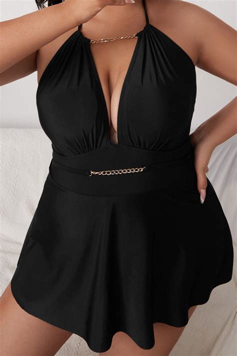 Wholesale Black Sexy Solid Backless Plus Size Swimwear Ws83713 1