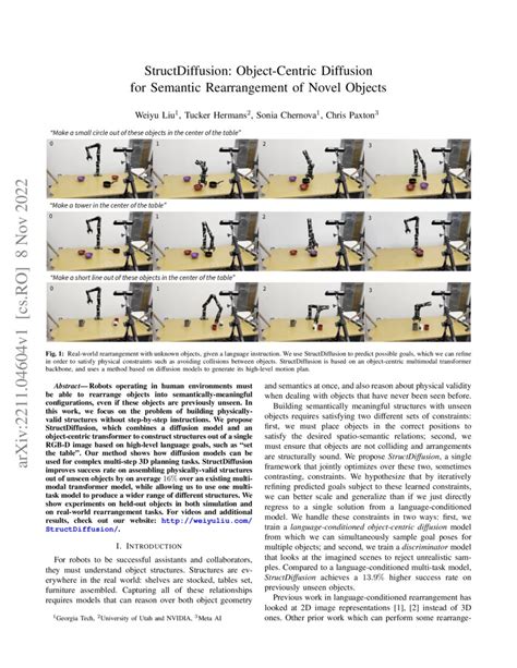 Structdiffusion Object Centric Diffusion For Semantic Rearrangement Of Novel Objects Deepai