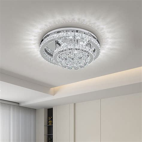 Modern Double Tier Round Crystal Ceiling Light Cool White Light With