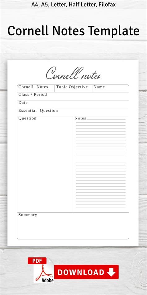 Cornel Notes Template At A Glance
