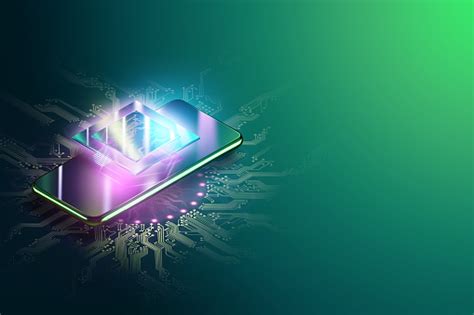 스마트 폰과 Cpu 녹색 배경의 아이소메트릭 이미지 모형 레이아웃 응용 프로그램 복사 공간 3d 렌더링 3d 그림의 새로운 기술 등측투영법에 대한 스톡 사진 및 기타 이미지