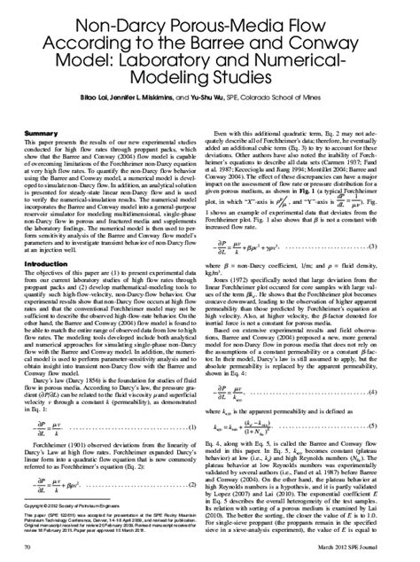 Pdf Non Darcy Porous Media Flow According To The Barree And Conway