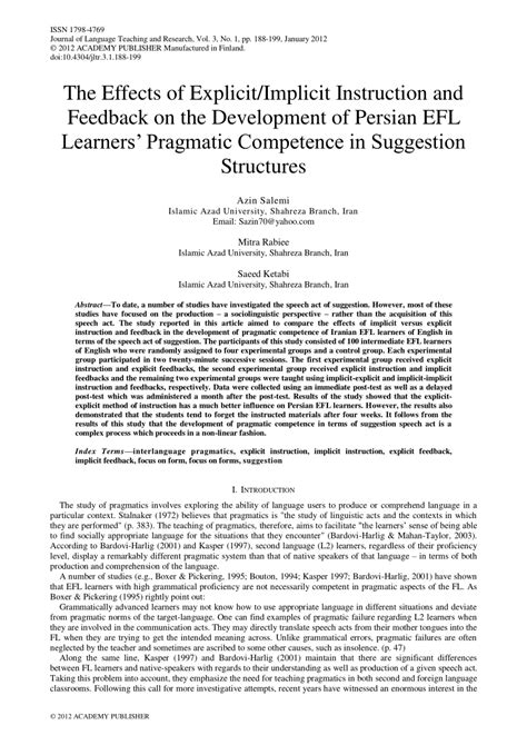 pdf the effects of explicit implicit instruction and feedback on the