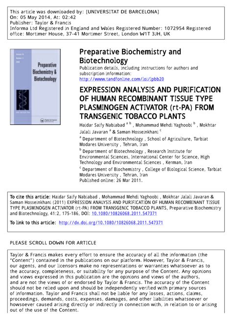 Pdf Expression Analysis And Purification Of Human Recombinant Tissue