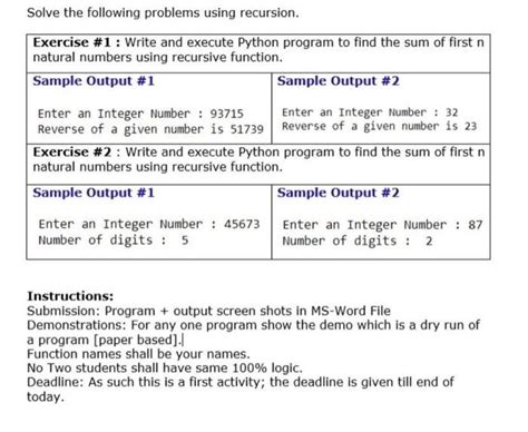Solved Solve The Following Problems Using Recursion