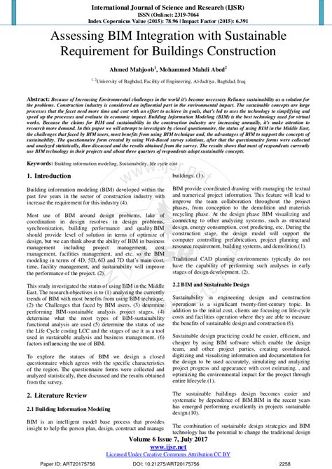 PDF Assessing BIM Integration With Sustainable Requirement For Buildings Construction