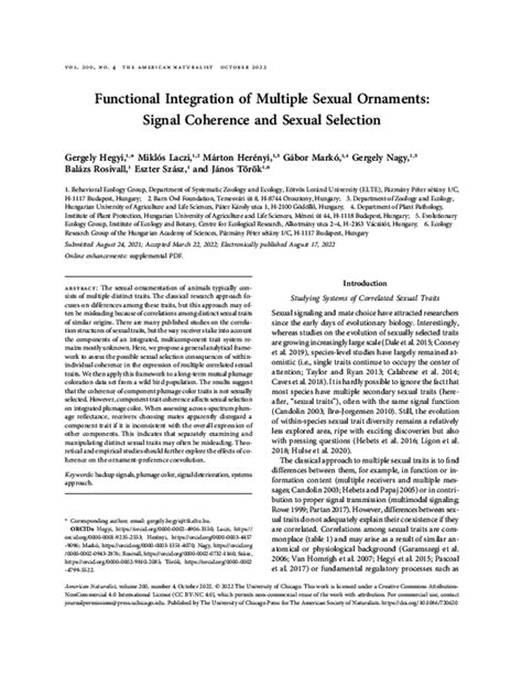 Pdf Functional Integration Of Multiple Sexual Ornaments Signal Coherence And Sexual Selection