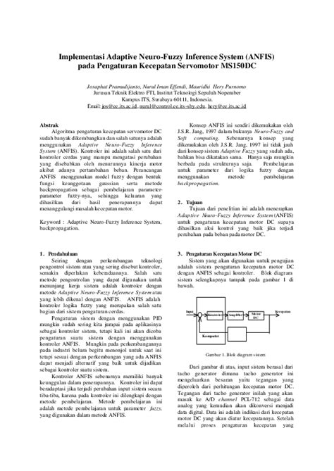 Pdf Implementasi Adaptive Neuro Fuzzy Inference System Anfis Pada Pengaturan Kecepatan