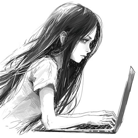 Premium Photo Girl With Long Hair Working On The Laptop Computer