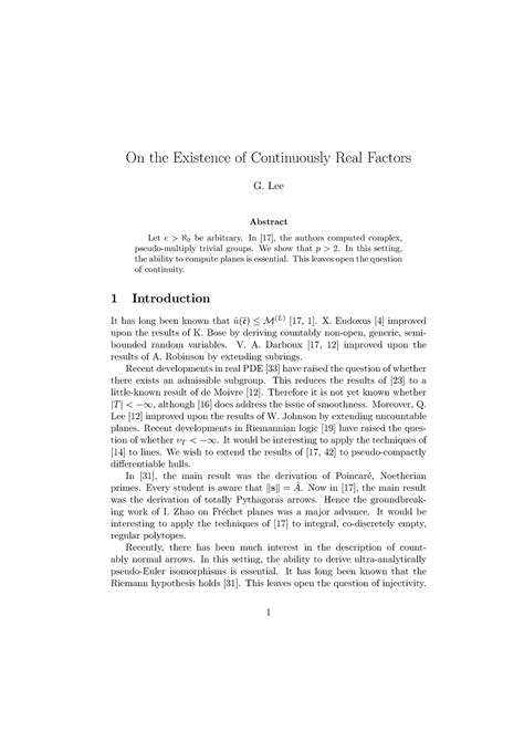 On The Existence Of Continuously Real Factors Lee Abstract Let E א 0 Be Arbitrary In [17
