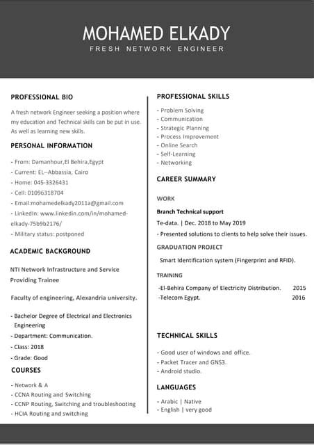 Mohamed Elkady Network Engineer Pdf