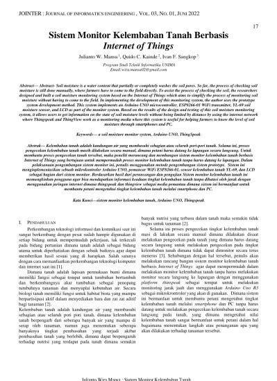 Sistem Monitor Kelembaban Tanah Berbasis Internet Of Things
