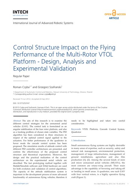 Pdf Control Structure Impact On The Flying Performance Of The Multi Rotor Vtol Platform