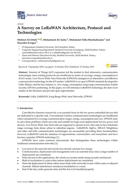 Pdf A Survey On Lorawan Architecture Protocol And Technologies