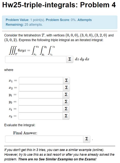 Solved Hw25 Triple Integrals Problem 4 Problem Value 1