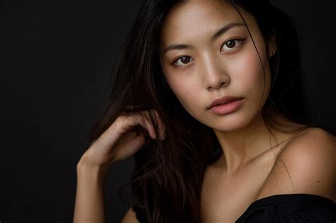 Premium Photo Portrait Of Beautiful Asian Woman Touching Herself